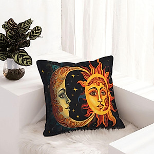 deaokluy 18"x18" Sun Moon and Stars Square Leather Throw Pillow Covers Decorative Holiday Pillow Case for Home Bedroom Couch Sofa Decoration