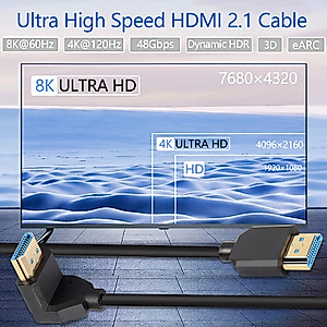 PNGKNYOCN 8K HDMI 2.1 Short Cable,90 Degree Downward Angle 1FT/0.3M Ultra High Speed 48Gbps HDMI Male to Male Cable Support 8K@60Hz,Dynamic HDR,HDCP 2.2&2.3, eARC (Down)