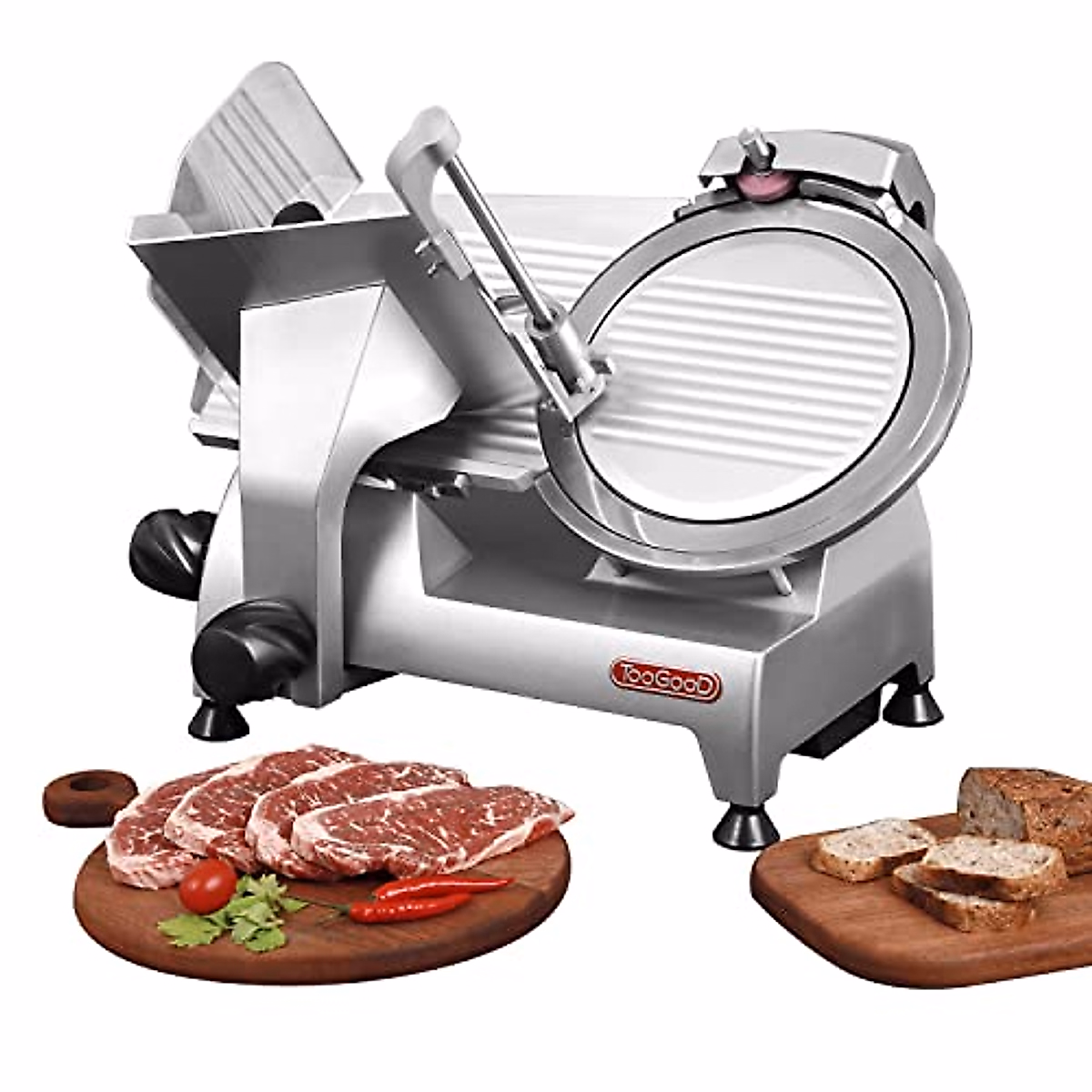 Toogood Premium Commercial Slicer 250w, 1/3 HP Electric Meat Slicer, 10" Italian Carbon Steel Blade, Semi-frozen Meat/Cheese/Food Slicer, 0.5mm to 15mm Adjustable