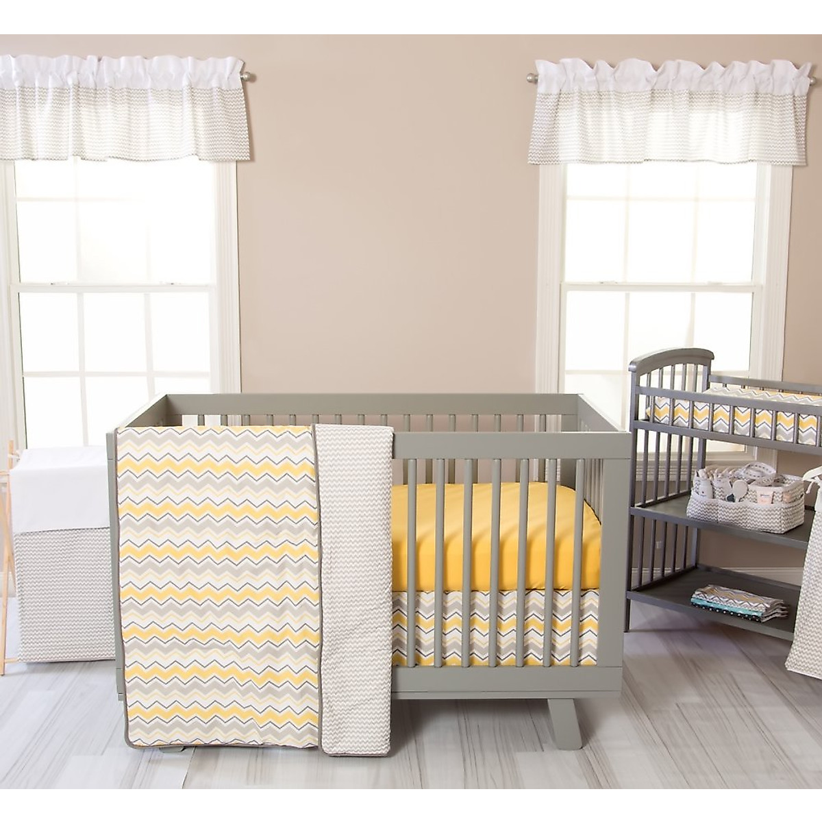 Trend Lab Buttercup Zigzag 3 Piece Crib Bedding Set, Can Be Used As A Blanket Or A Playmat for Tummy Time, Includes Quilt, Fitted Crib Sheet and Skirt