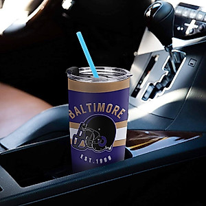 Custom Baltimore Tumbler 20oz Stainless Steel with Lid & Straw Personalized Football Fans Gifts for Women Men Coffee Travel Insulated Mug Cup Add Name Number
