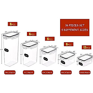 EWFEN Airtight Food Storage Containers for Kitchen Organization, 36 pcs Plastic Food Canisters with Lids, Labels & Marker for Pantry Organization and Storage, Cereal, Flour And Sugar