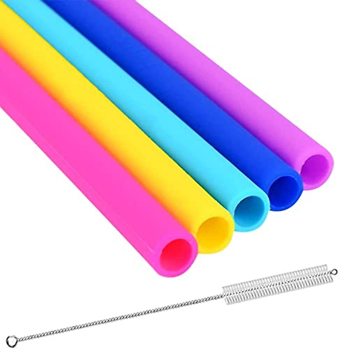 Reusable Silicone Drinking Straws - Set of 5 - BPA Free - Free Cleaning Brush Included - Work with 20 or 30oz Tumblers, Bubba & Yeti Mugs - Perfect for Smoothies