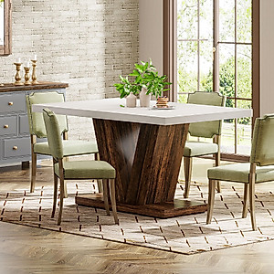 Tribesigns 47-Inch Dining Table for 4, White Kitchen Dinner Table with Heavy Duty Pedestal, Farmhouse Wooden Eating Table for Home, Dining Room, Small Space