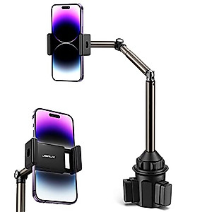 JSAUX Cup Phone Holder for Car Truck with Long Arm, Multi-Adjustable Ultra Stable Cup Holder Phone Mount Cellphone Cradle Compatible with iPhone, Samsung Galaxy, Google Pixel and Other Smart Phones