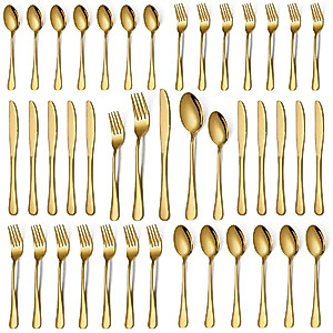 Gold Silverware Set, 30-Piece Gold Flatware Cutlery Utensils Set for 6, Stainless Steel Knives Spoons and Forks Set, Mirror Polished, Dishwasher Safe
