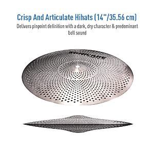 SONICAKE Low Volume Cymbal Pack Quiet Cymbal Set 14"Hi-hats+16"Crash+18"Crash+20"Ride 5 Pcs Mute Drum Cymbal Set Quiet Practice Cymbal, Sliver