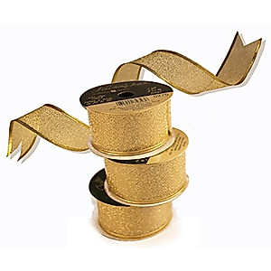 Gold Wired Ribbon Anniversary Ribbon Gift Ribbon Gold Ribbon for Gift Wrapping Gold Christmas Ribbon Wired for Tree Gold Wire Ribbon Christmas Tree Wrap Around Ribbon Gold Christmas Tree Ribbon 1 Roll
