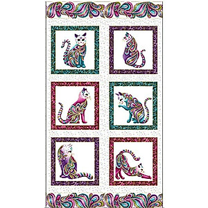 Novelty Quilting, Sewing Fabric - Cat-I-Tude - Panel - White