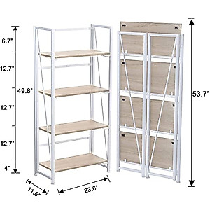GHQME No-Assembly Folding Bookshelf Storage Shelves 4 Tiers Vintage Multifunctional Plant Flower Stand Storage Rack Shelves Bookcase for Home Office (White)
