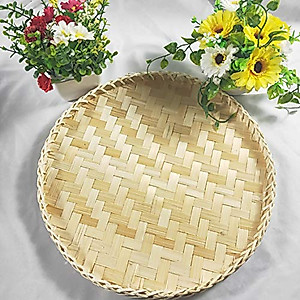 NewFerU Food Serving Tray Table Storage Plate Platter with Handles for 12" Bamboo Woven Dome Lid Cover to Keep out Bugs Flies for Picnic Party Bread Cake Pizza Dry Fruit Dessert Indoor Outdoor (1)