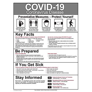 ComplianceSigns.com Covid-19 Disease Preventative Measures - Protect Yourself Poster, 22x17 inch Plastic