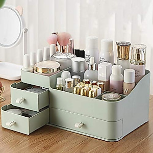 MIUOPUR Makeup Organizer for Vanity, Large Capacity Desk Organizer with Drawers for Cosmetics, Lipsticks, Jewelry, Nail Care, Skincare, Ideal for Bedroom and Bathroom Countertops - Large Green