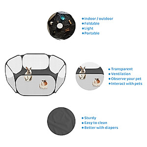 Small Animals C&C Cage Tent, Breathable & Transparent Pet Playpen Pop Open Outdoor/Indoor Exercise Fence, Portable Yard Fence for Guinea Pig, Rabbits, Hamster, Chinchillas and Hedgehogs