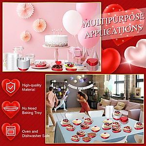 Yinkin 50 Set 9 oz Valentine's Day Heart Shaped Cake Pans 5.4 Inch Heart Aluminum Foil Cupcake Pans with Lids Disposable Dessert Baking Cups Pans for Valentine Wedding Birthday Muffin Pie(Red)