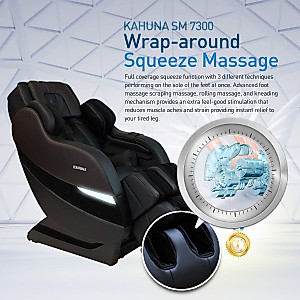 Kahuna Massage Chair SM-7300 Dark Brown/Black for Premium Quality Comfort and Relaxation at Home- Top Performance-Total 9 Auto Programs Including 4 Special Programs with SL-Track Rollers