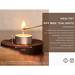 Soy Wax Tealight Candles | 100 Pack- 6 Hours Long Burning Tea Candles, 100% Natural Soy Wax Tea Lights Candles | Paraffin-Free, Unscented Tealights Candles Bulk for Party, Home, Wedding, Emergency