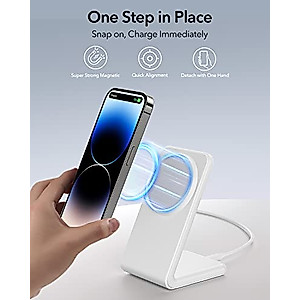 Meifigno Magnetic Wireless Charger for iPhone 15/14/13/12 Series, Fast Charging with PD3.0 20W USB-C Adapter & Charging Cable MagSafe Charger Stand for iPhone 15 14 13 12 Pro Max Plus Mini, White
