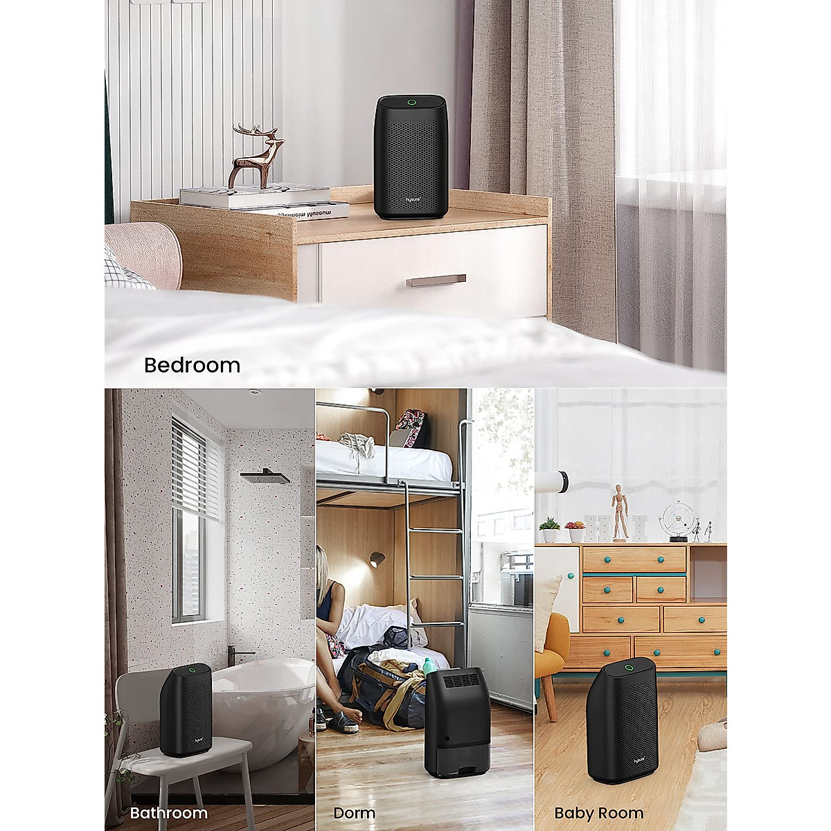 Hysure Dehumidifier,700ml Compact Deshumidificador 1200 Cubic Feet(215 sq ft) Quiet Portable Dehumidifier for Bathroom RV Dorm Room Baby Room Home - Black