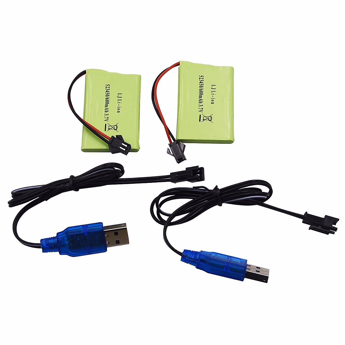 Blomiky 2 Pack 3.7V 600mAh Lithium Rechargeable Battery and 2 USB Charger Cable Compatible with Some Remote Control Robot Dog K9 Battery 2