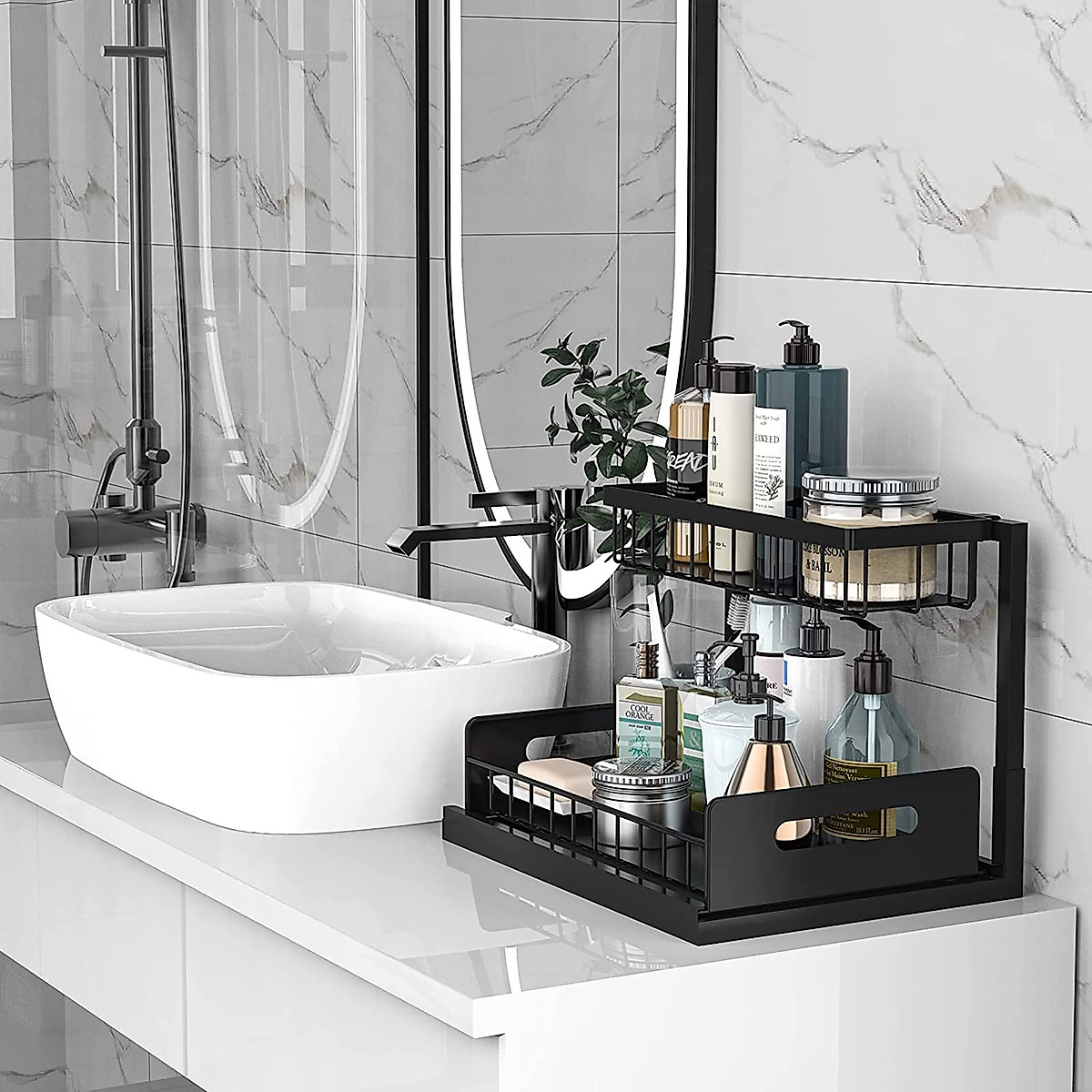 RIRPUAE Under Sink Organizers And Storage, 2 Tier Pull Out Cabinet Organizer Shelf for Bathroom Kitchen, Multi-Purpose Sliding Drawers Baskets