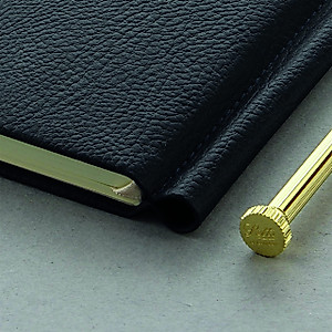 LETTS Note Origins Collection Slim Pocket Size Address Book with Gold Pen, Ruled, 160 Pages, Cream Paper, 5.75" x 2.75", Black (B090028)