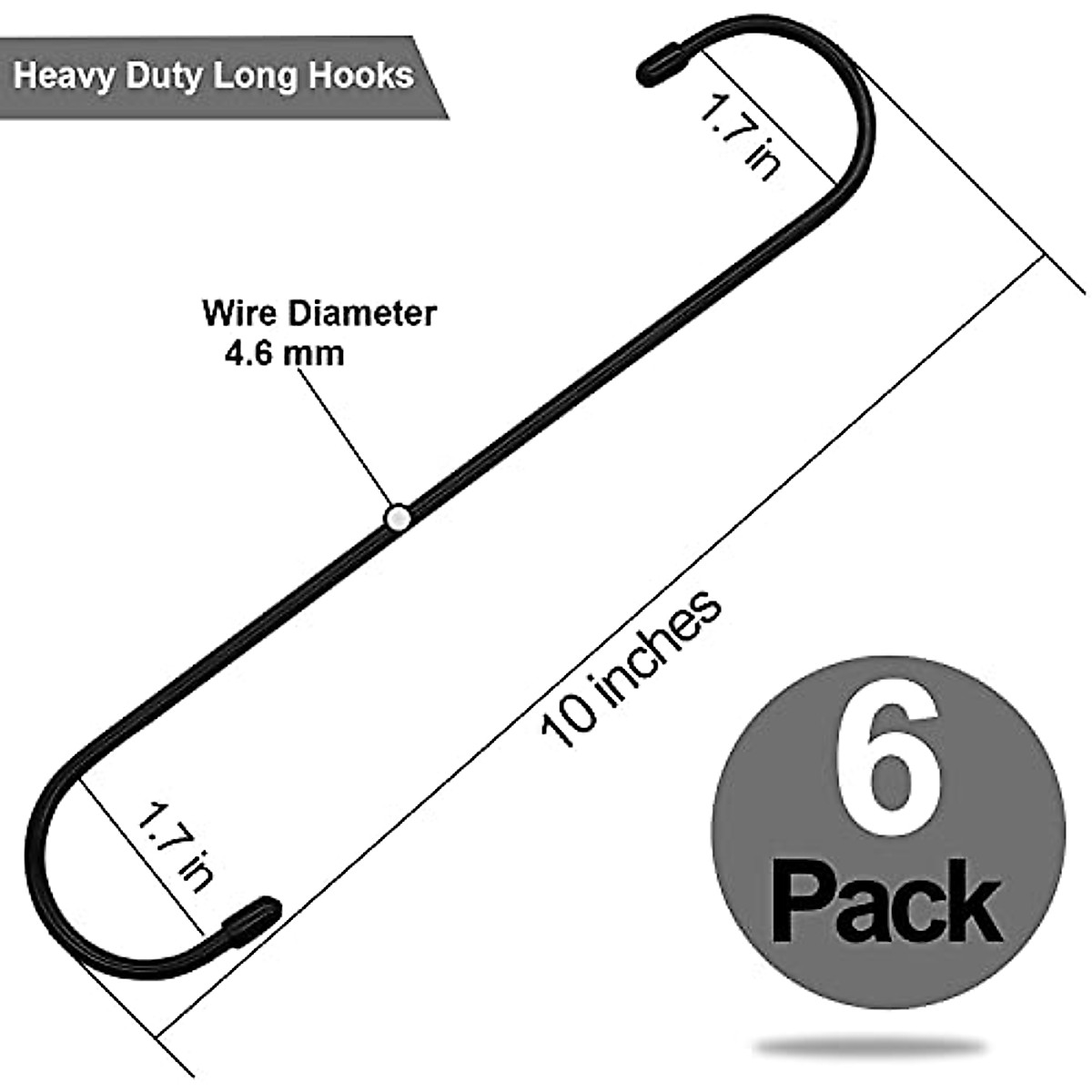 ESFUN 6 Pack 10 inch Extra Large S Hooks Black Heavy Duty Long S Hooks for Hanging Plant Extension Hooks for Kitchenware,Utensils,Pergola,Closet,Flower Basket,Garden,Patio,Indoor Outdoor Uses