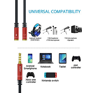 KINGTOP 3.5mm Combo Audio Adapter Cable Compatible for PS4,PS5,Xbox One S,Switch,Tablet,Mobile Phone,PC Gaming Headsets and New Version Laptop (Red)