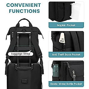 LOVEVOOK Laptop Backpack for Women Work Travel Commuter Backpack Business Computer Bag Doctor Nurse Bags College Backpack Purse, 15.6 Inch, Black-black
