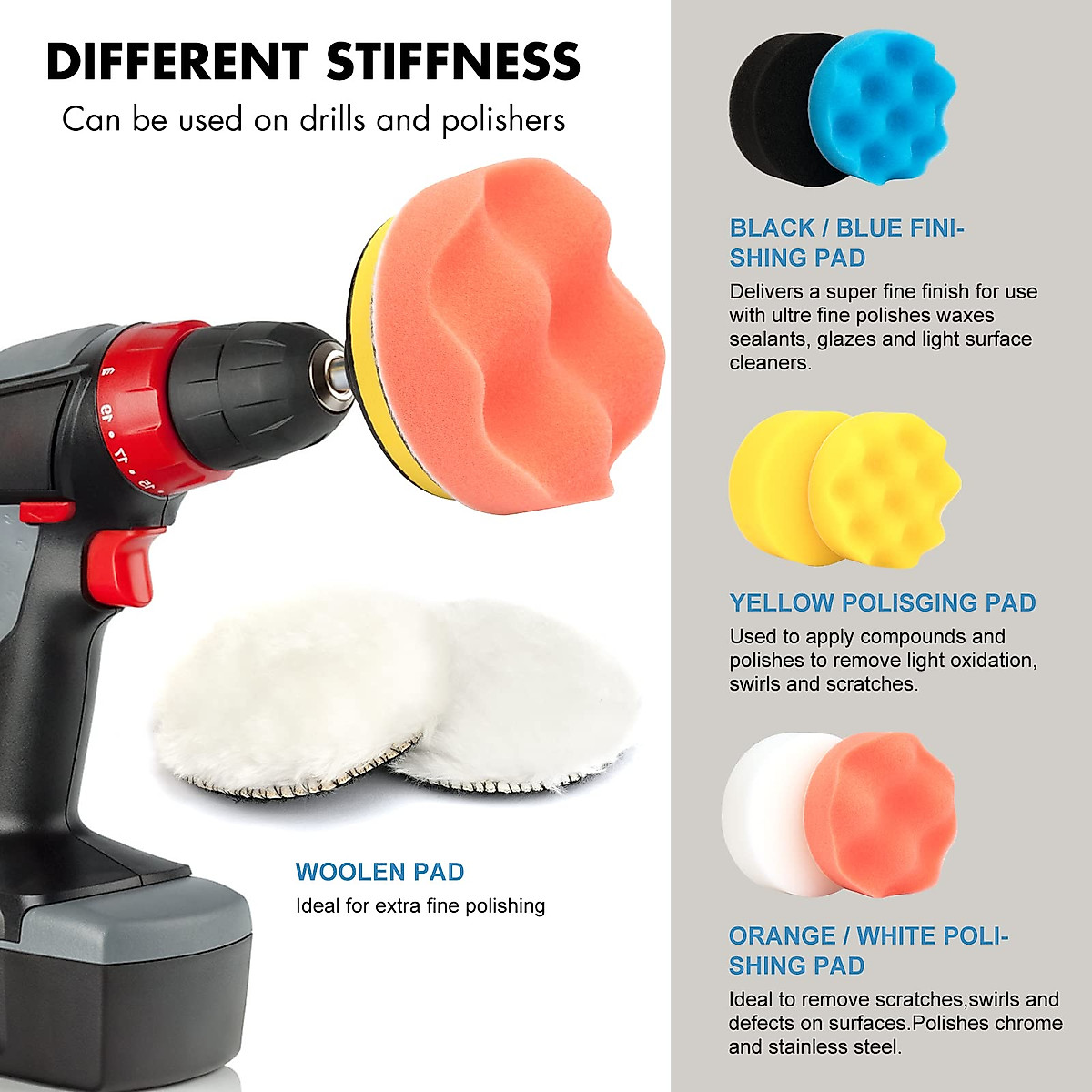 YCHOW-TECH Buffing Pads for Drill, 25PCS 3 Inch Car Buffer Drill Attachment Drill Polishing Kit Car Detailing Kit Polishing Wheel for Drill Car Waxing Kit Sponges for Polishing Cars