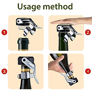 DIFENLUN Champagne Stopper, 2 Pack Stainless Steel Champagne Bottle Plug Sealer for Champagne, Cava, Prosecco and Sparkling Wine Stopper