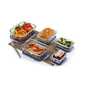 5 Pack Rectangular Heat Resistant Borosilicate Glass Airtight Containers with Lock Down Lids By Popit