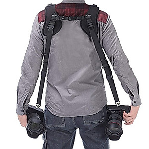 ztowoto Camera Shoulder Double Strap Harness Quick Release Adjustable Dual Camera Tether Strap with Safety Tether and Lens Cleaning Cloth for DSLR SLR Camera