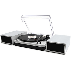 LP&No.1 Record Player with External Speakers, 3 Speed Vintage Belt-Drive Vinyl Turntable with Auto-Stop (White Pearl)