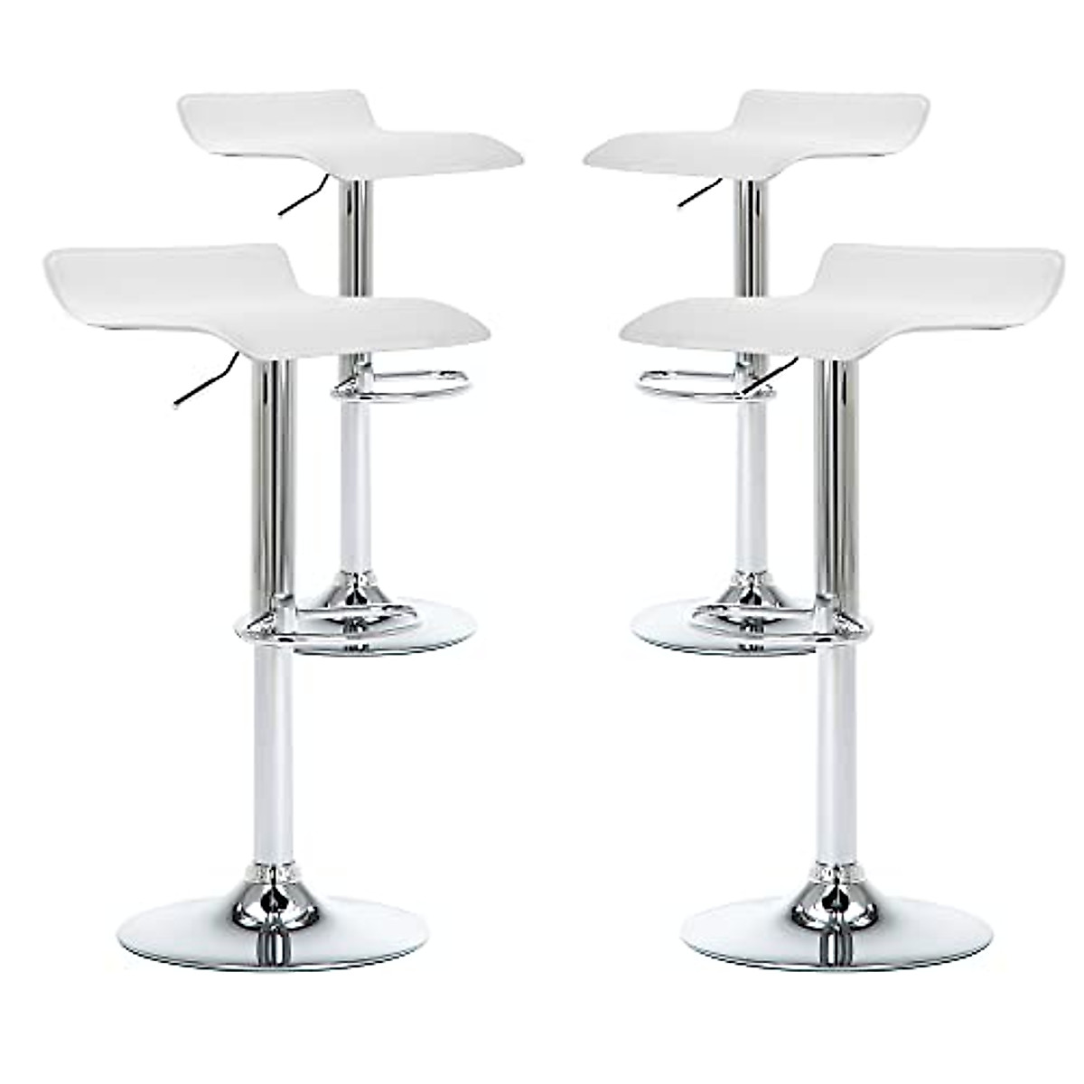NOBPEINT Contemporary Chrome Air Lift Adjustable Swivel Bar Stool, Set of 2, White