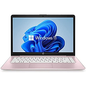 Newest HP 14" HD Laptop, Windows 11, Intel Celeron Dual-Core Processor Up to 2.60GHz, 4GB RAM, 64GB SSD, Webcam, Dale Pink(Renewed) (Dale Pink)