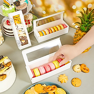 Sherr 100 Pcs Macaron Boxes with Window Macaron Gift Box for 6 Macaron with 200 Pcs Stickers Long Baking Boxes Rectangle Treat Boxes for Dessert Pastry Packaging for Home DIY Baking Gift(White)