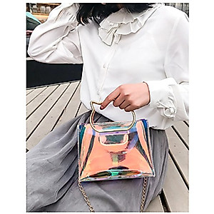 Holographic Clear Jelly Tote Bag Mini Hologram Crossbody Purse for Women with Cute Handle