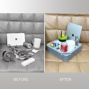 Couch Cup Holder Tray, 8EIGHTECH Food-Grade Silicone and Food-Grade Plastic Sofa Tray for Bed Car Seat Beach Organizer, Waterproof Anti-Spill Couch Drink Holder for Remote Control, Headphones, Snac