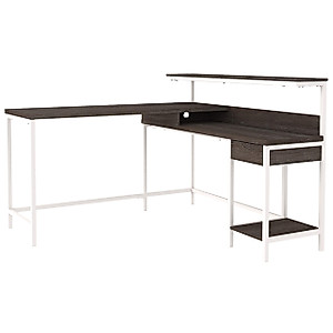 Signature Design by Ashley Dorrinson Modern L-Shaped Home Office Desk, White & Brown