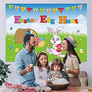 Easter Party Decorations Large Fabric Easter Egg Bunny Hunt Background Banner and Chick Sign Easter Hunt Game Banner Poster Photo Booth Backdrop with Rope for Spring Easter Party Supplies 7 x 5 ft