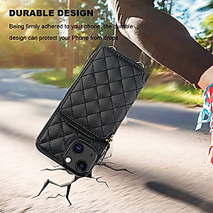 Bocasal Crossbody Wallet Case for iPhone 13, RFID Blocking PU Leather Zipper Handbag Purse Flip Cover, Kickstand Folio Case with Card Slots Holder Wrist Strap Lanyard 5G 6.1 Inch (Black)