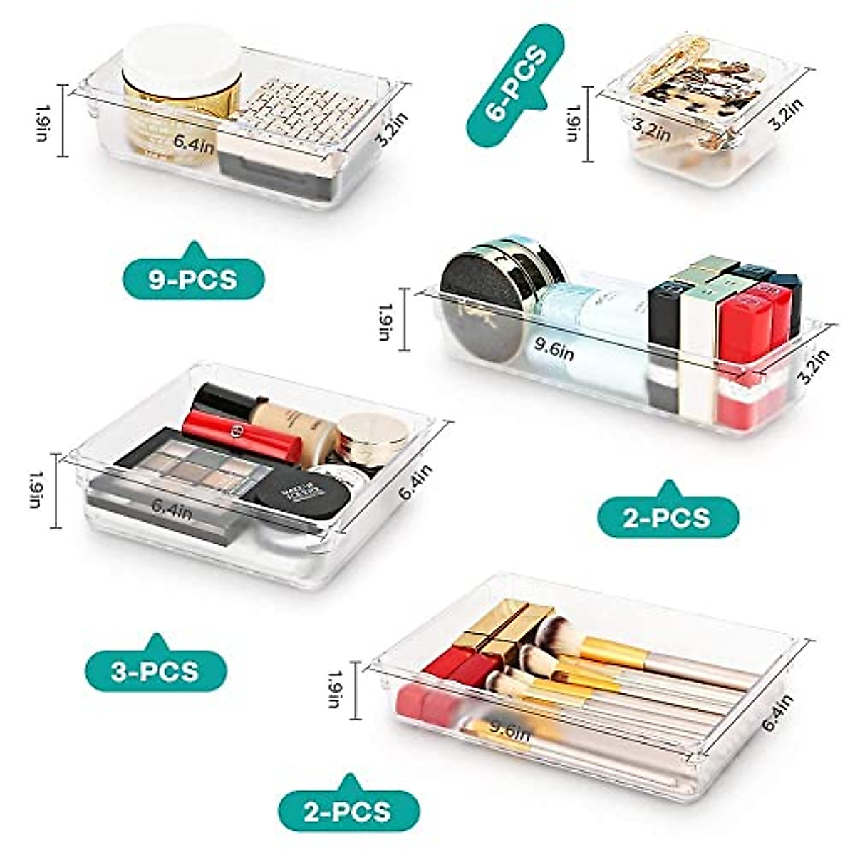 Kootek 22 Pcs Desk Drawer Organizer Set 5-Size Bathroom Drawer Tray Dividers Versatile Storage Bins Plastic Vanity Trays Organizers Divider Container for Dresser Makeup Kitchen Utensil Office