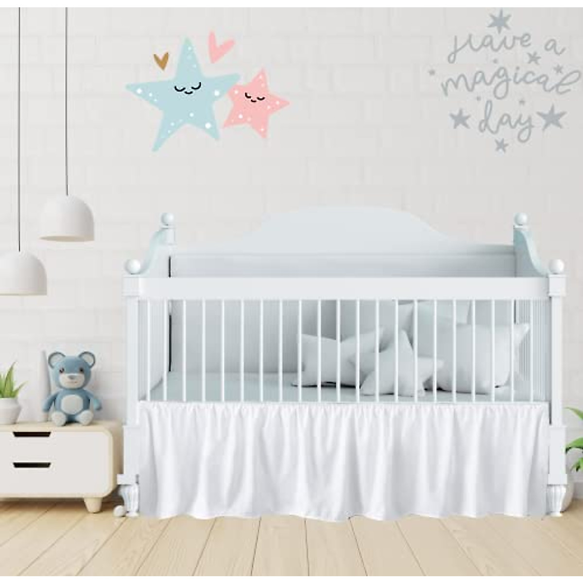 Crib Bed Skirt for Nursery Crib Toddler Bedding Crib Ruffle Bed Skirt for Baby Boys or Baby Girls -Brushed Microfiber for Nursery Crib Bed Skirt Standard Crib and Toddler Bed, 14" Drop (White)