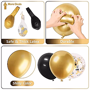 Black and Gold Balloons Garland Arch Kit, 124pcs 18 12 10 5 In Black White Metallic Gold Confetti Latex Balloons Arch Kit for Graduation Baby Shower Birthday Wedding With Balloon Strip and Gold Ribbon