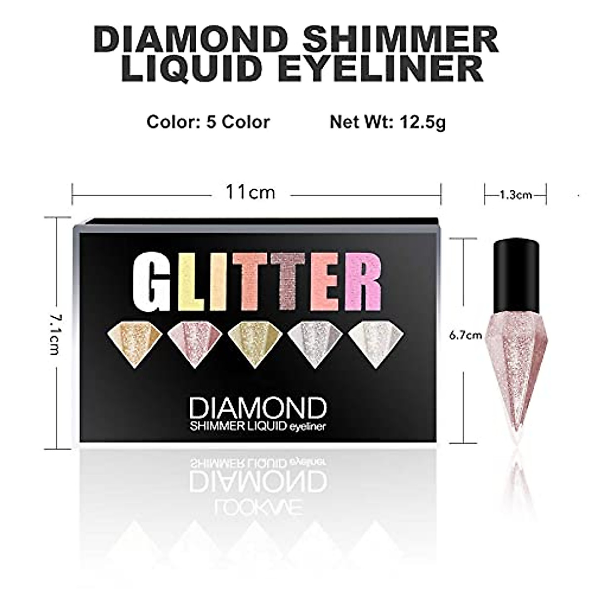Erinde Liquid Glitter Eyeliner Colorful Set - 5 Colors Metallic Shimmer Silver White Gold Diamond Eye Liner, Long Lasting Glow Eyeliner Eye Shadow, Glittering Eyeliner Korean Makeup Make Eyes Sparkle