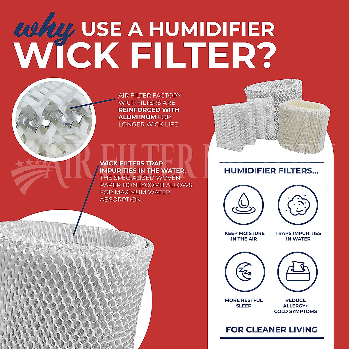 Air Filter Factory Replacement For HWF62, HWF62D, HWF-62, H62, H-62 Holmes Humidifier Wick Filter
