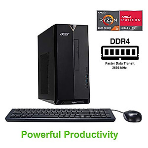 Acer Aspire TC-391-UR12 Desktop, AMD Ryzen 5 4600G Hexa-Core Processor, AMD Radeon Graphics, 12GB DDR4, 512GB NVMe M.2 SSD, 8X DVD, Wi-Fi 5, Windows 10 Home
