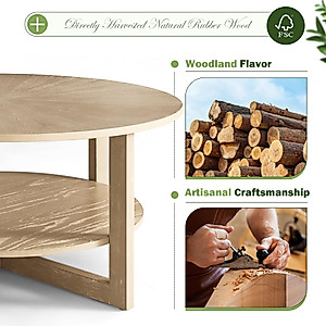 YESHOMY 35.5" Modern Round Coffee Table with Storage Shelf, 2-Tier Wood Coffee Table, Small Space Solution for Living Room Furniture, Easy to Assemble, Espresso