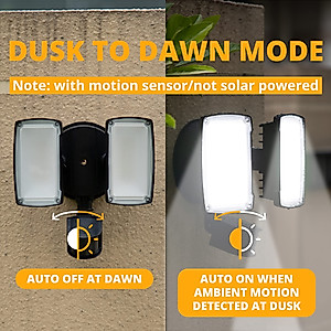 UME 19W LED Flood Light Motion Sensor Outdoor, 2 Adjustable Head, 2000LM, 5000K, IP65 Waterproof, Dusk to Dawn Security Light with Photocell for Exterior,Outside,Garage,House(Black)